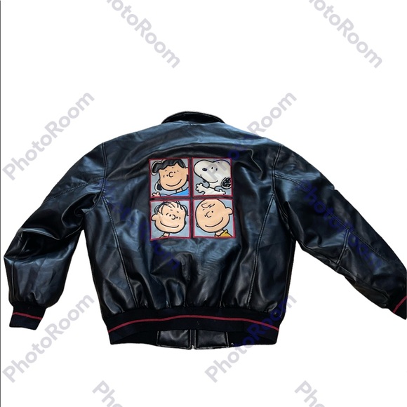 Peanuts | Jackets & Coats | Peanuts Black Leather Jacket With Character ...
